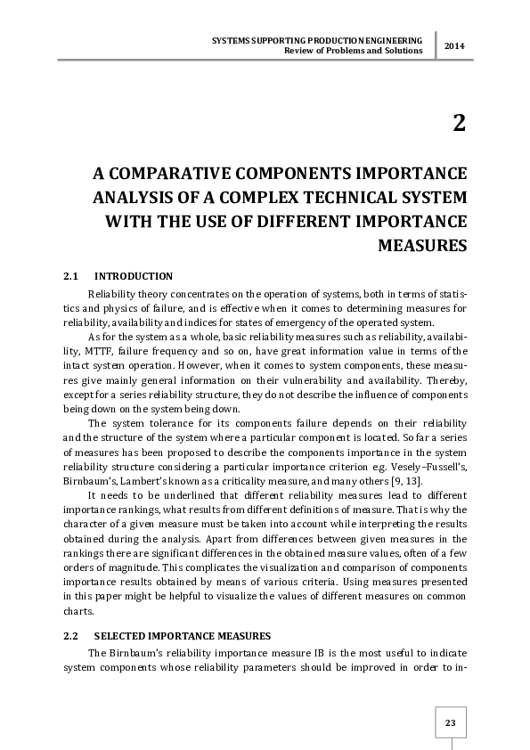 (PDF) A Comparative Components Importance Analysis of a Complex Technical System with the Use of ...