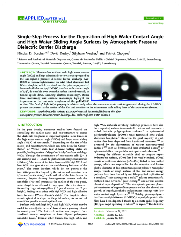 (PDF) Single-Step Process for the Deposition of High Water Contact ...
