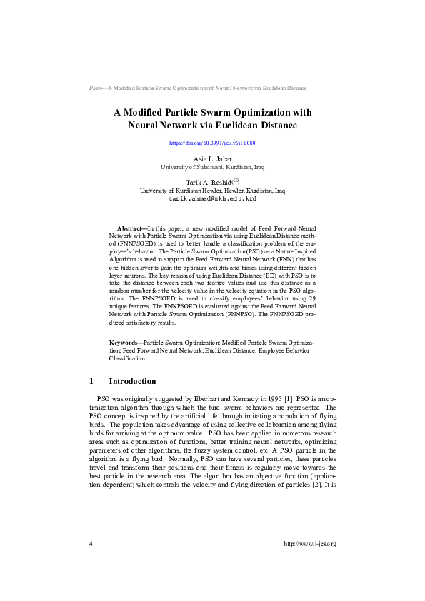 (PDF) A Modified Particle Swarm Optimization with Neural Network via Euclidean Distance