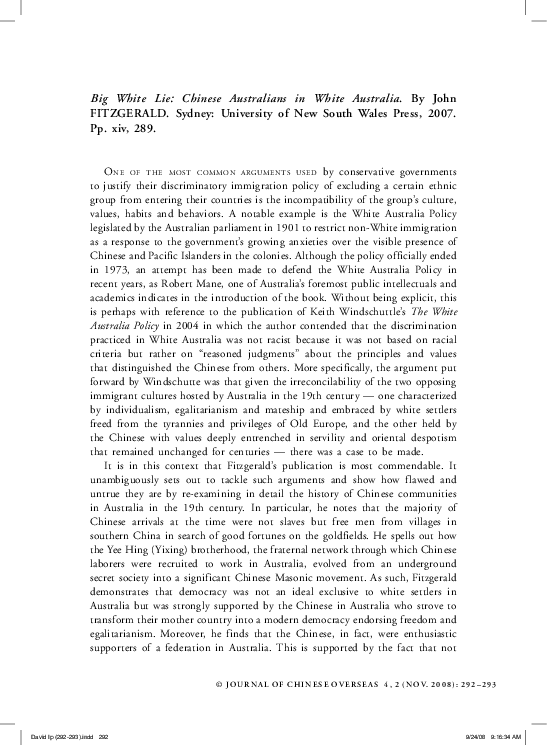 (PDF) Big White Lie: Chinese Australians in White Australia