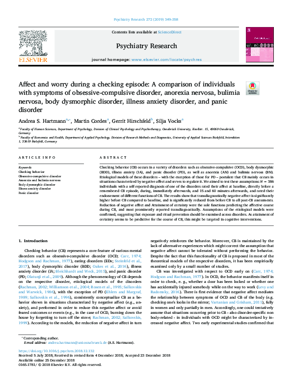 (PDF) Affect and worry during a checking episode: A comparison of ...
