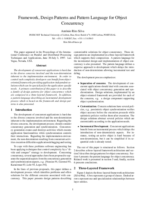 Pdf Framework Design Patterns And Pattern Language For Object Concurrency António Rito