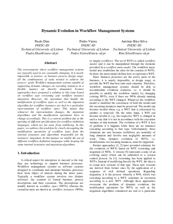 (PDF) Dynamic evolution in workflow management systems