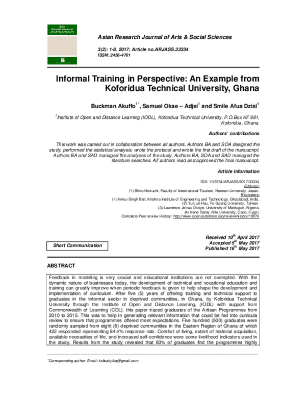 (PDF) Informal Training in Perspective: An Example from Koforidua ...