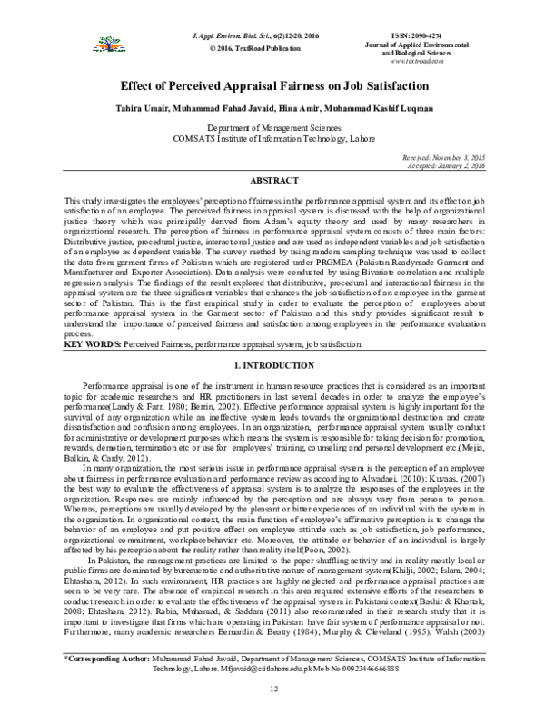 (PDF) Effect of Perceived Appraisal Fairness on Job Satisfaction