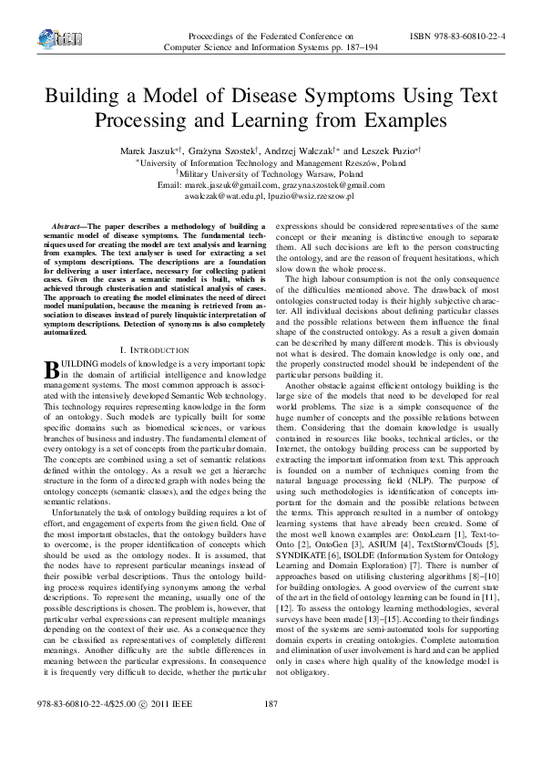 (PDF) Building a Model of Disease Symptoms Using Text Processing and ...