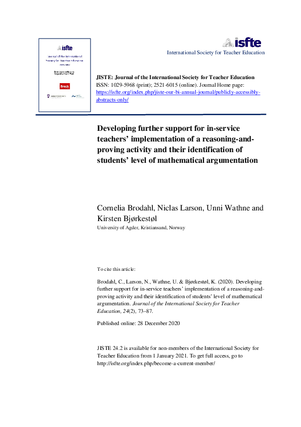 (PDF) Developing further support for in-service teachers’ implementation of a reasoning-and ...