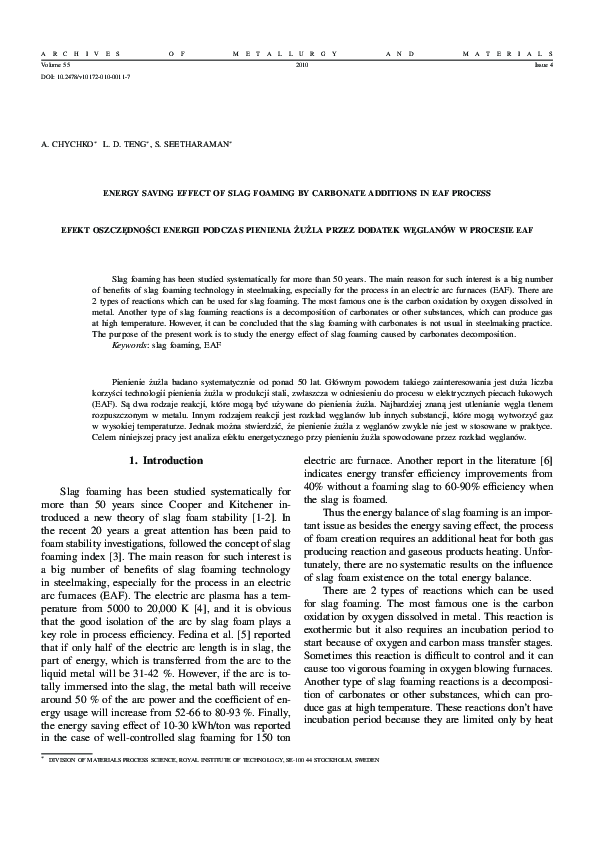 (PDF) Energy Saving Effect of Slag Foaming by Carbonate Additions in ...