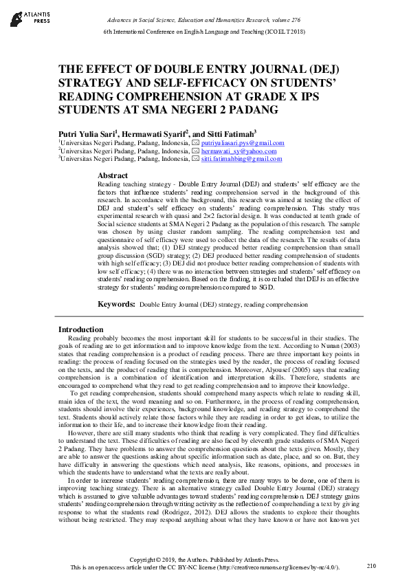 (PDF) The Effect of Double Entry Journal (DEJ) Strategy and Self ...