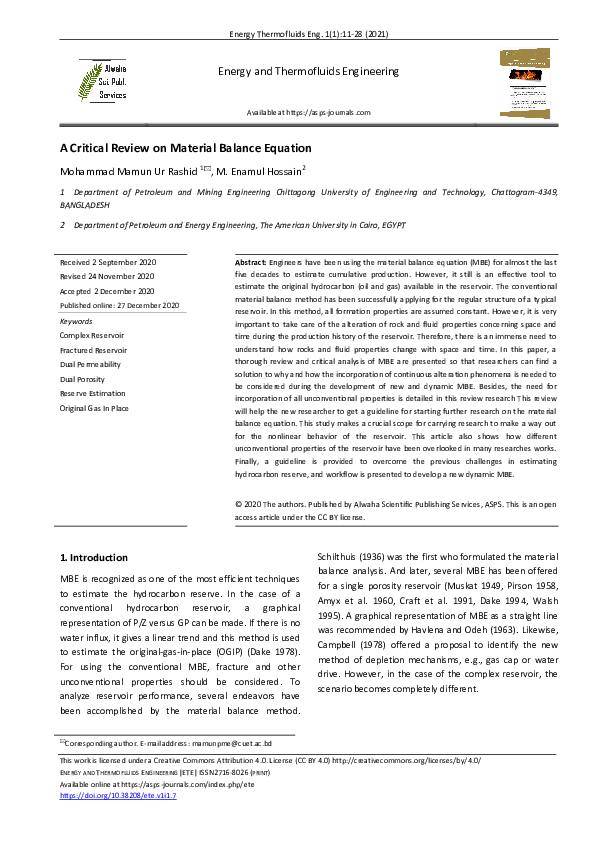 (PDF) A Critical Review on Material Balance Equation