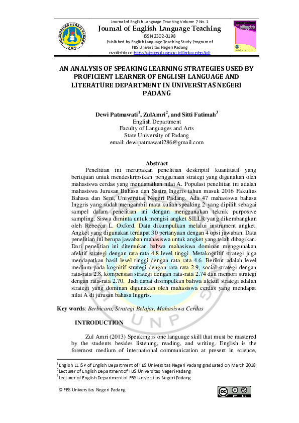 Pdf Journal Of English Language Teaching An Analysis Of Speaking