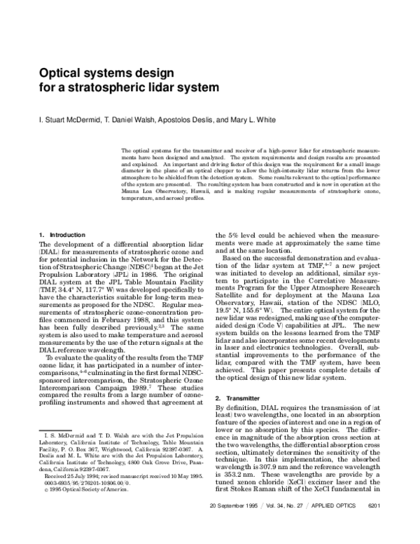 (PDF) Optical systems design for a stratospheric lidar system