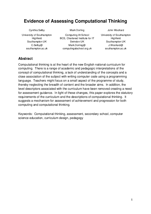 Pdf Evidence Of Assessing Computational Thinking