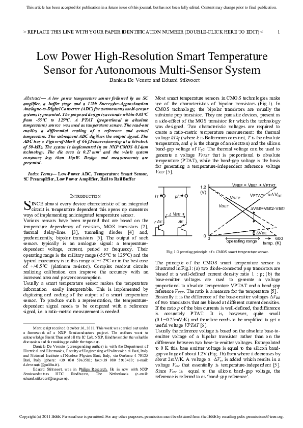 (PDF) Low Power High-Resolution Smart Temperature Sensor for Autonomous Multi-Sensor System