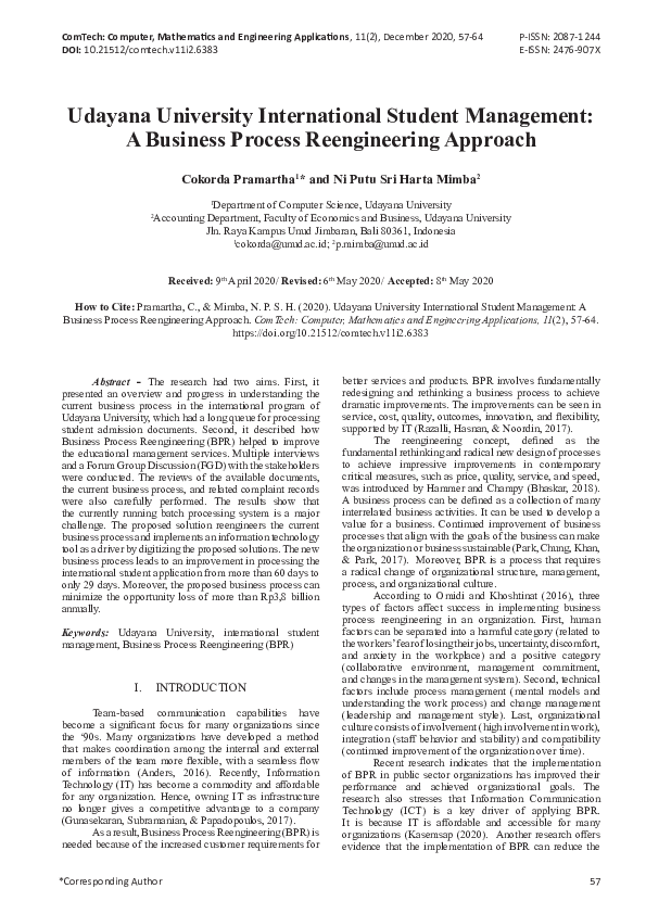 (PDF) Udayana University International Student Management: A Business Process Reengineering Approach