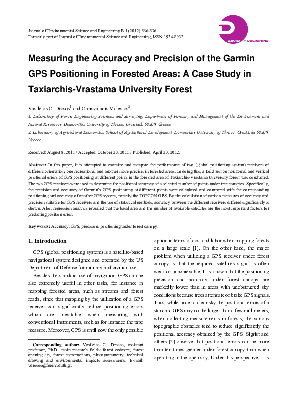 (PDF) Measuring the Accuracy and Precision of the Garmin GPS ...