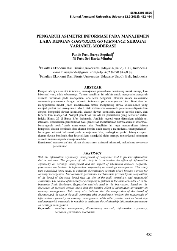 (PDF) Pengaruh Asimetri Informasi Pada Manajemen Laba Dengan Corporate ...