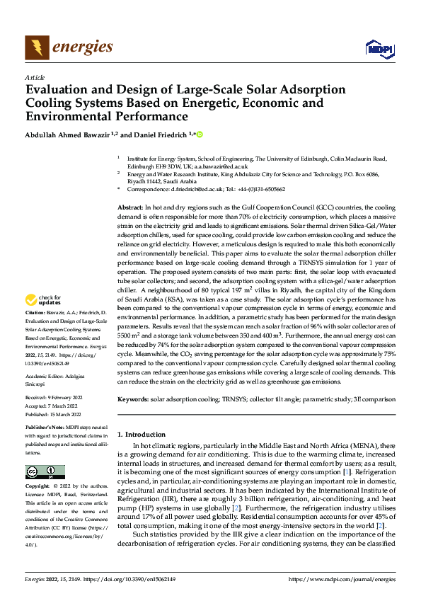 (PDF) Evaluation and Design of Large-Scale Solar Adsorption Cooling ...
