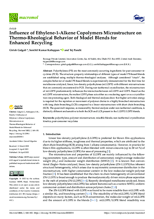 (PDF) Influence of Ethylene-1-Alkene Copolymers Microstructure on Thermo-Rheological Behavior of ...