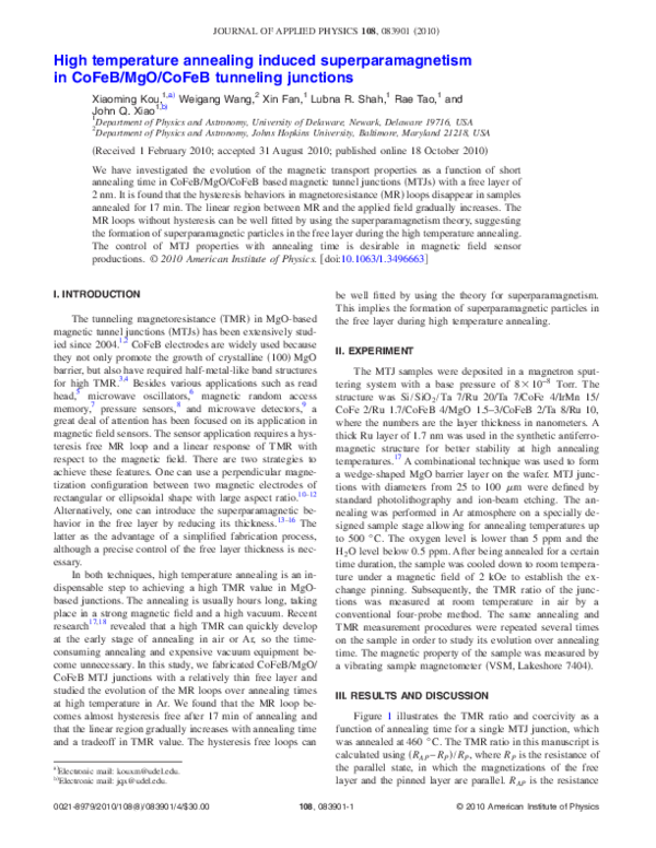 (PDF) High temperature annealing induced superparamagnetism in CoFeB ...