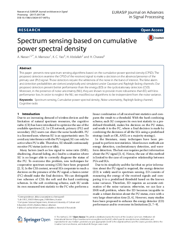 (PDF) Spectrum sensing based on cumulative power spectral density