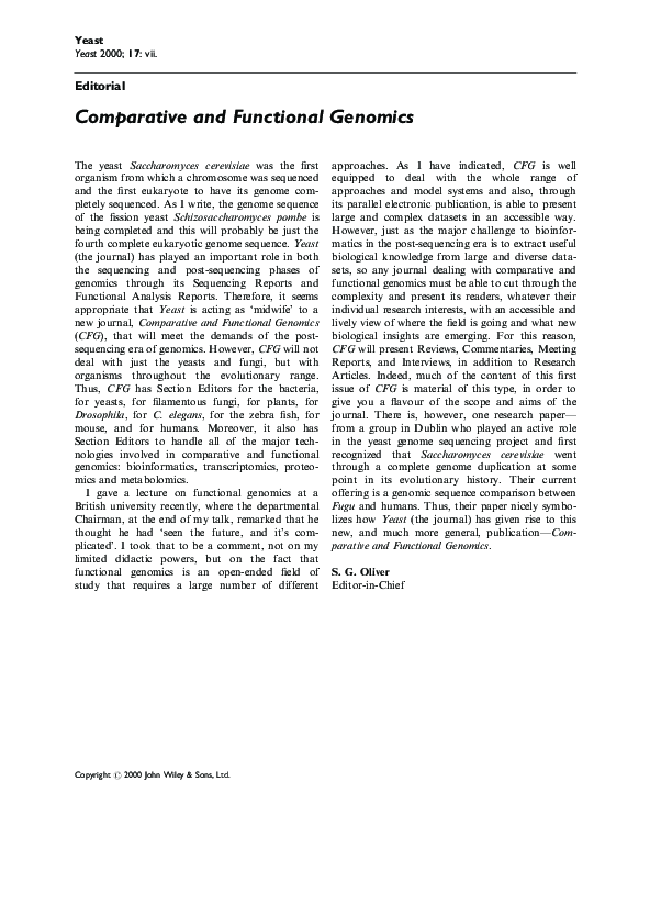 (PDF) Comparative and Functional Genomics