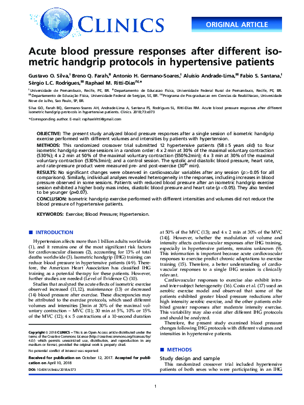 (PDF) Acute blood pressure responses after different isometric handgrip ...