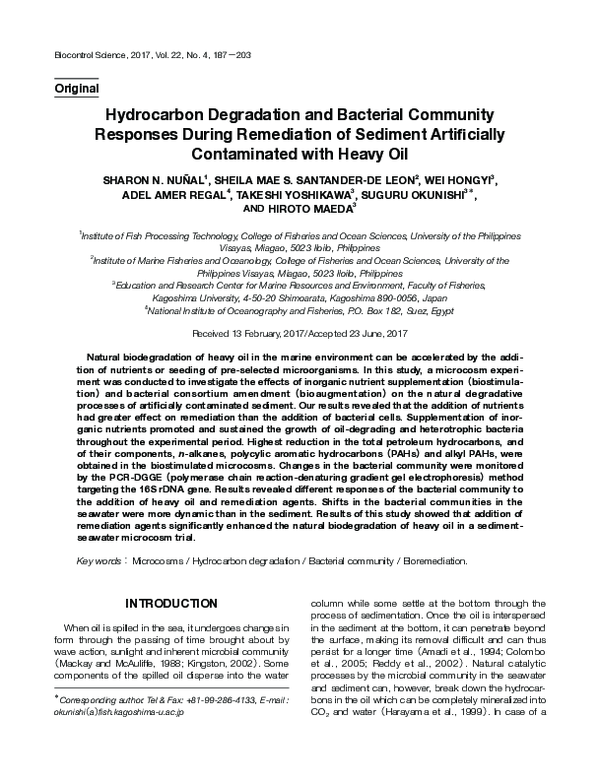 (PDF) Hydrocarbon Degradation and Bacterial Community Responses During Remediation of Sediment ...