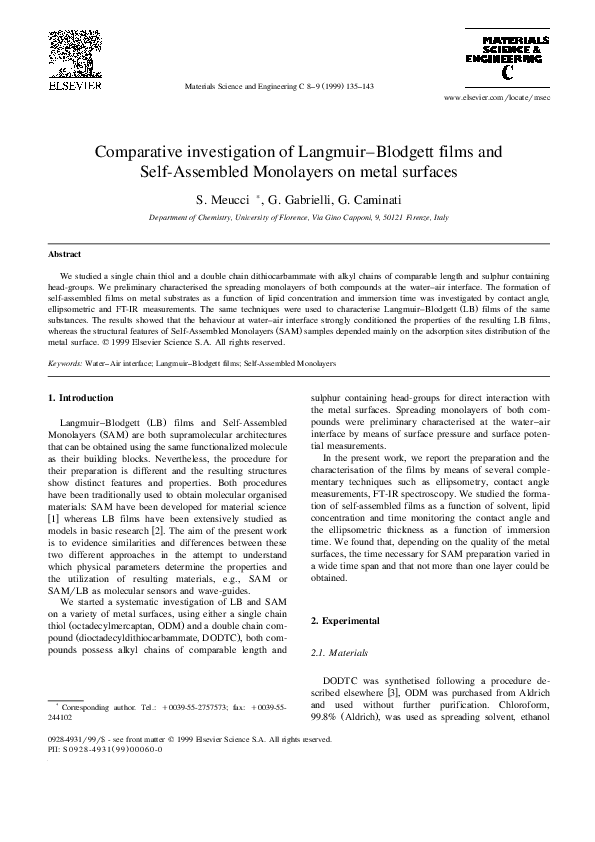 (PDF) Comparative investigation of Langmuir–Blodgett films and Self ...