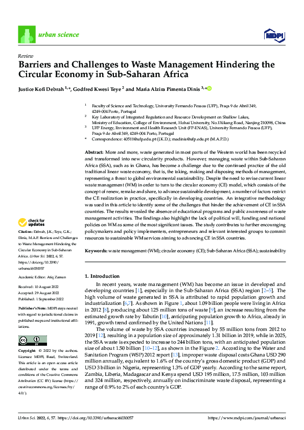 (PDF) Barriers and Challenges to Waste Management Hindering the Circular Economy in Sub-Saharan ...