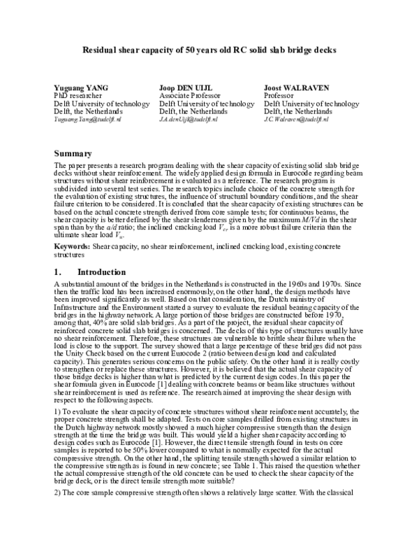 Pdf Residual Shear Capacity Of 50 Years Old Rc Solid Slab Bridge Decks