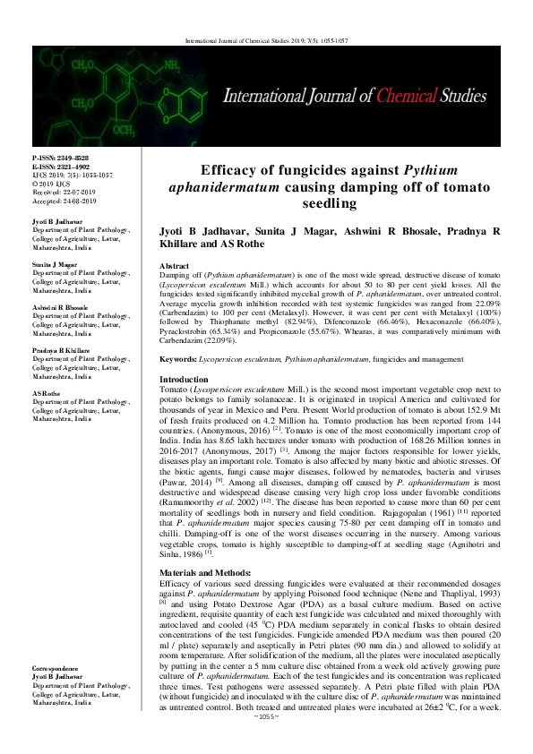 (PDF) Efficacy of fungicides against Pythium aphanidermatum causing ...