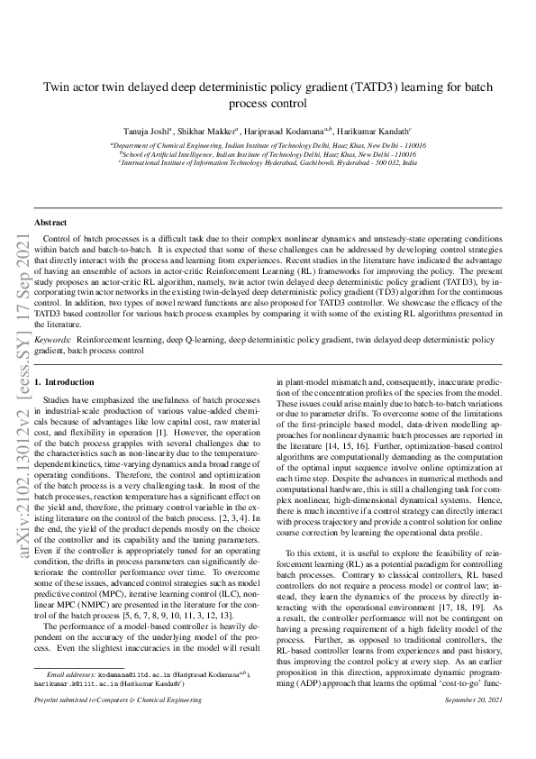 (PDF) Twin actor twin delayed deep deterministic policy gradient (TATD3 ... (PDF) Twin actor twin delayed deep deterministic policy gradient (TATD3 ...