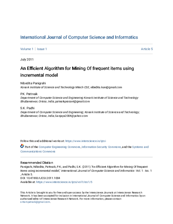 (PDF) An Efficient Algorithm for Mining Of frequent items using incremental model