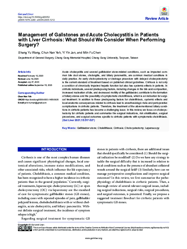 (PDF) Management of Gallstones and Acute Cholecystitis in Patients with ...