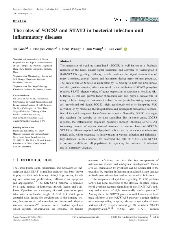 (PDF) SOCS3 and STAT3: Key Players in Bacterial Infections and Inflammation