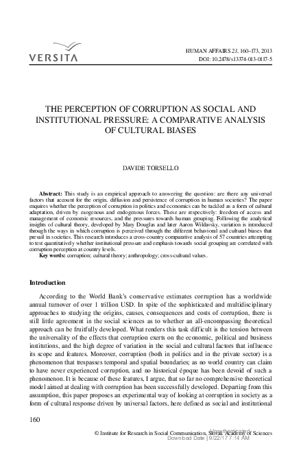 (PDF) The perception of corruption as social and institutional pressure ...
