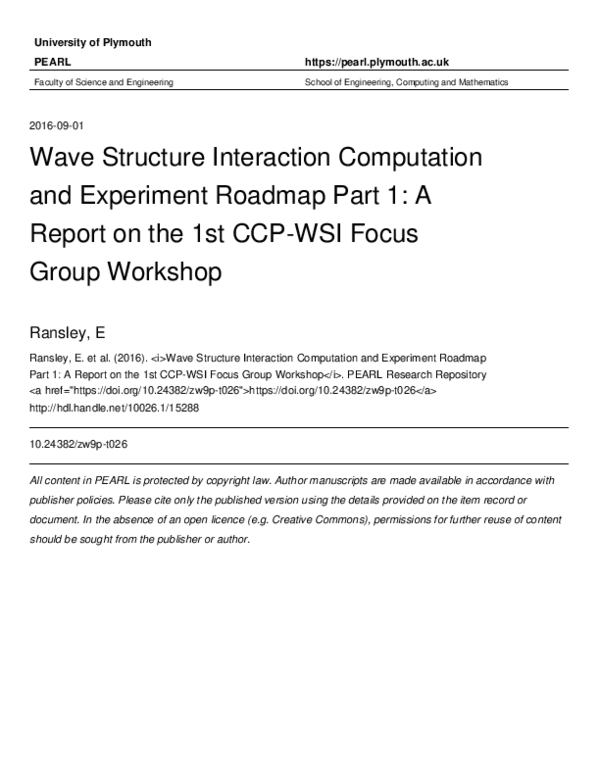 (PDF) Wave Structure Interaction Computation and Experiment Roadmap Part 1: A Report on the 1st ...
