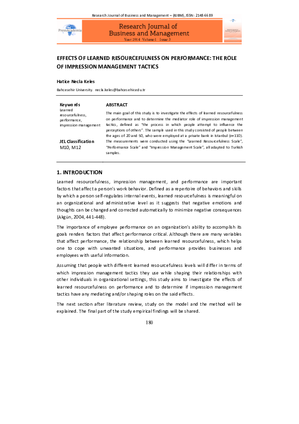 (PDF) The effects of learned resourcefulness on performance: the role ...