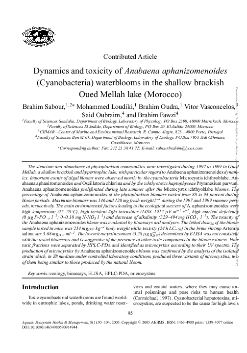 (PDF) Dynamics and toxicity of Anabaena aphanizomenoides (Cyanobacteria ...