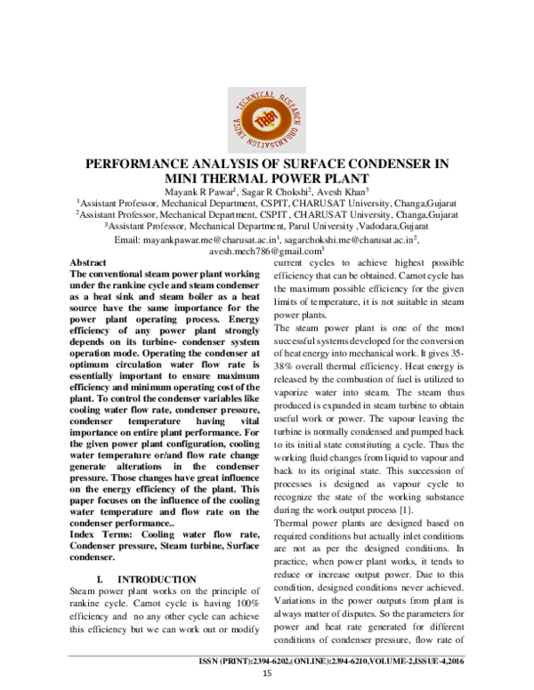 (PDF) Performance Analysis of Surface Condenser in Mini Thermal Power Plant