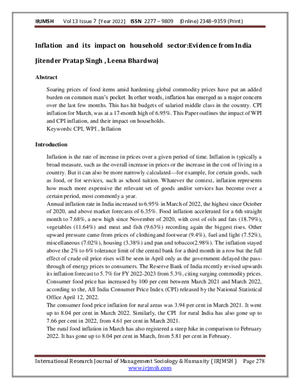 (PDF) Inflation and its impact on household sector: Evidence from India