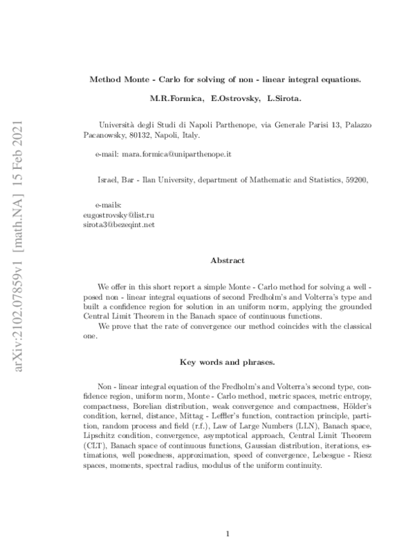 (PDF) Method Monte-Carlo for solving of non-linear integral equations