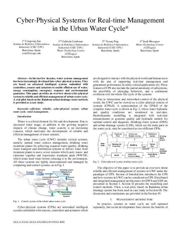 (PDF) Cyber-Physical Systems for Real-Time Management in the Urban Water Cycle