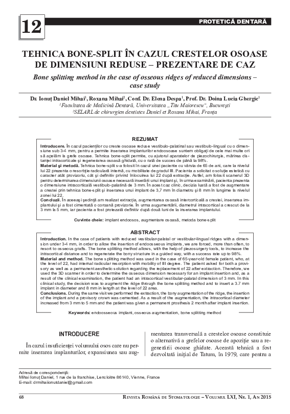 (PDF) Bone splitting method in the case of osseous ridges of reduced ...