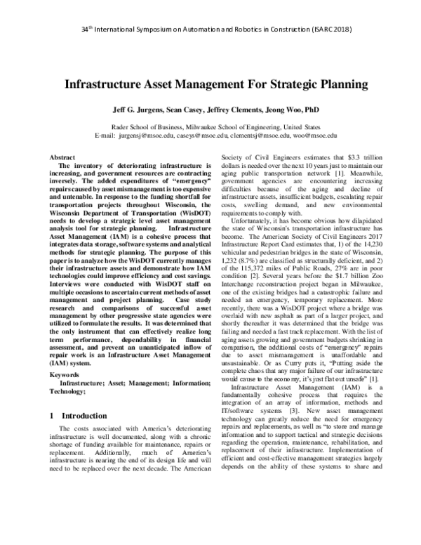 (PDF) Infrastructure Asset Management for Strategic Planning