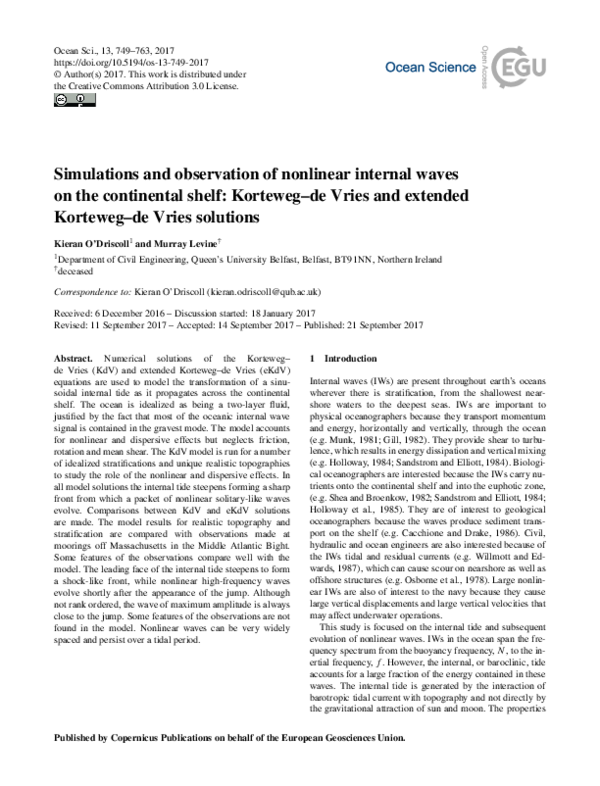 (PDF) Simulations and observation of nonlinear internal waves on the ...