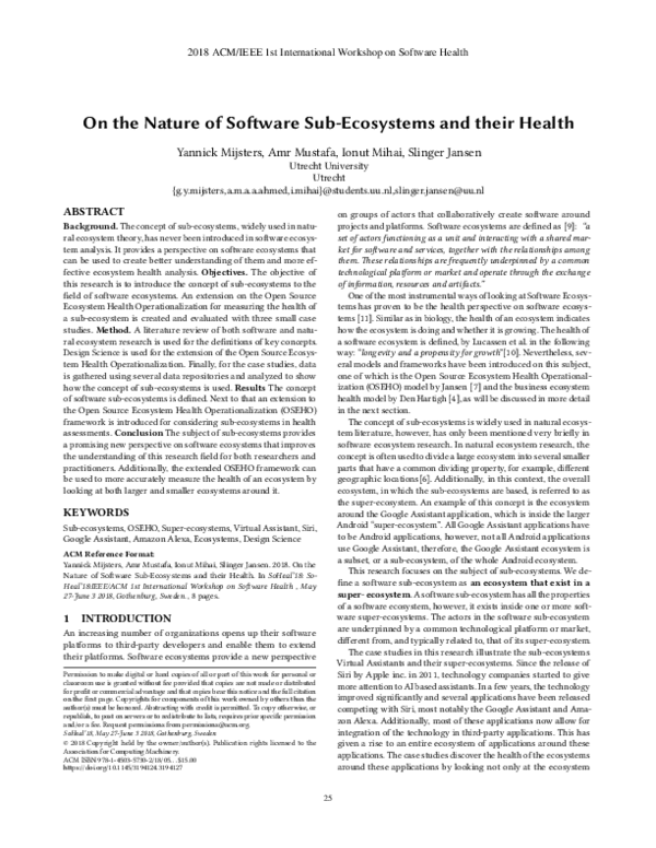 (PDF) On the nature of software sub-ecosystems and their health