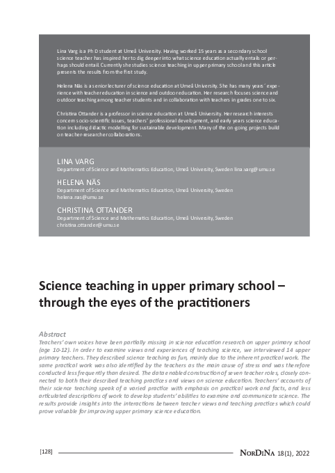 (PDF) Science teaching in upper primary school through the eyes of the ...