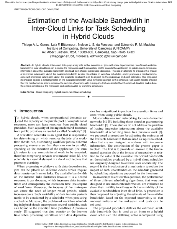 (PDF) Estimation of the Available Bandwidth in Inter-Cloud Links for Task Scheduling in Hybrid ...